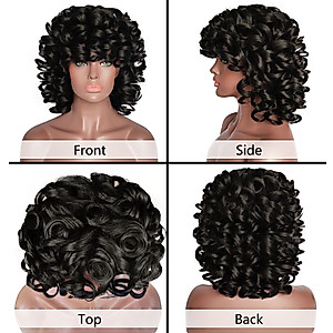 ELIM Curly Wigs for Black Women Short Kinky Curly Black Wigs for Women Big Curly Afro Soft Wig with Bangs Heat Resistant Natural Cute Synthetic Wig with Accessories Z014
