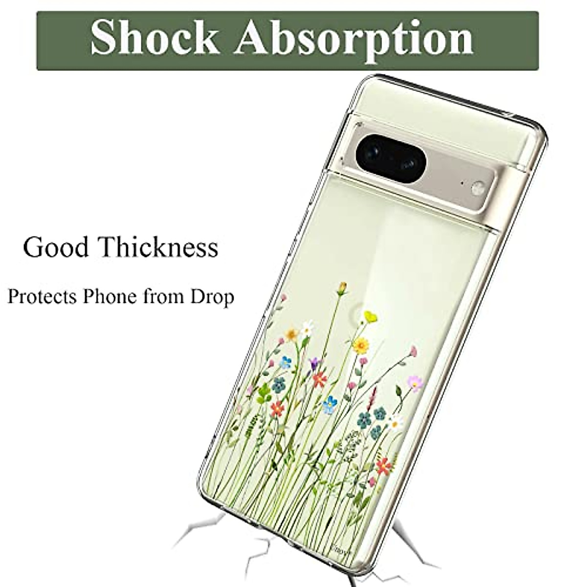 Unov Compatible with Pixel 7 Case Clear with Design Soft TPU Shock Absorption Slim Embossed Pattern Protective Back Cover for Pixel 7 5G 6.3inch (Flower Bouquet)