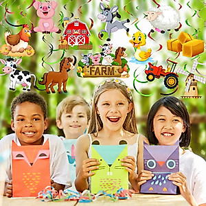 30 Pieces Farm Animal Party Hanging Swirl Decorations, Barnyard Theme Birthday Party Supplies Farm Animal Hanging Foil Swirls Ceiling Decor for Girls Boys Kids Baby Shower Supplies