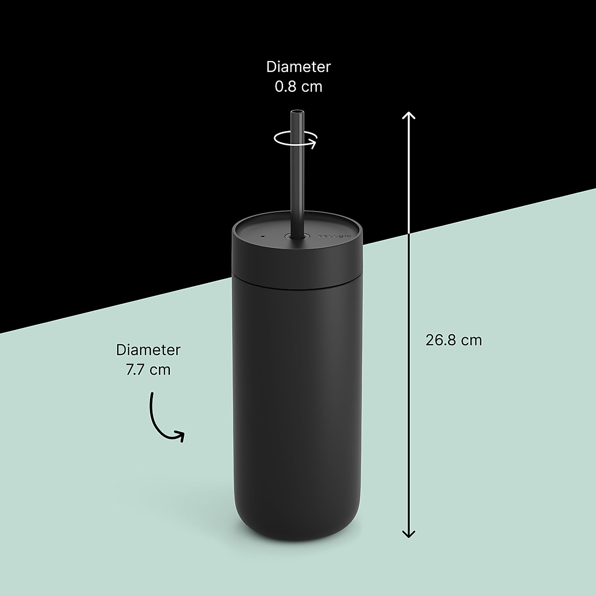 Fellow 20 oz Carter Cold Water Bottle for Water, Iced Tea, Coffee, Smoothies, Iced Coffee & more - Stainless Steel Vacuum-Insulated Iced Coffee tumbler with Spill Resistant lid and straw - Matte Black