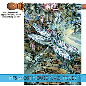 Toland Home Garden 1012328 Dragonfly and Pond Dragonfly Flag 28x40 Inch Double Sided for Outdoor Lilypad House Yard Decoration