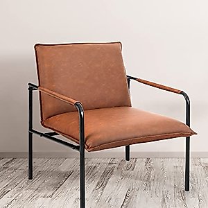HERA'S PALACE Modern Accent Chair, Living Room Chairs with Arms, Mid Century Sitting Chair, Comfortable and Sturdy, Lounge Chair with Metal Leg for Bedroom, Living Room, Office (Pale Brown)