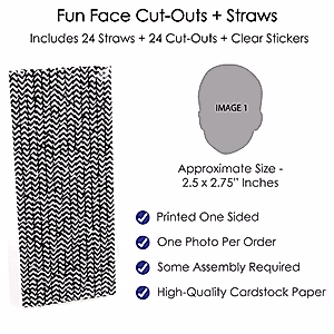 Big Dot of Happiness Fun Face Cutout Paper Straw Decor - Custom Photo Head Cut Out Striped Decorative Straws - Upload 1 Photo - Set of 24