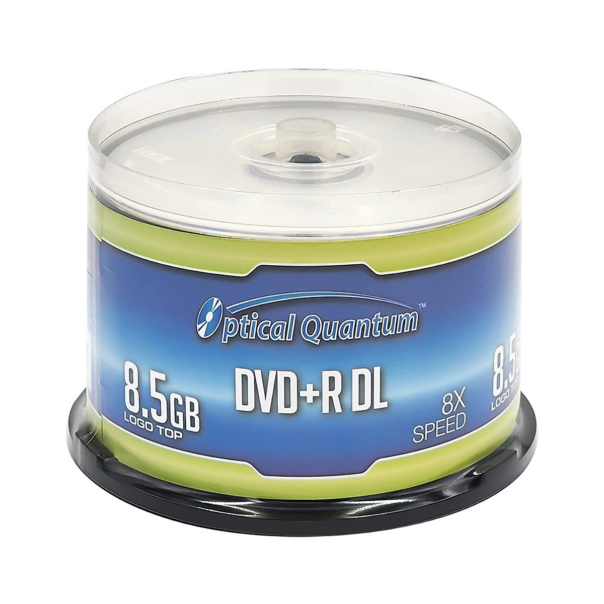Optical Quantum 8X 8.5GB Double Layer DVD+R DL Recordable Blank Media Logo Top, 50-Disc Cakebox, Dual Layer DVD Discs, DVD DL Blank Discs 8.5GB