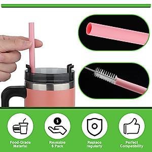 6pcs Replacement Straws for Stanley Adventure Travel Tumbler 40oz, with Cleaning Brush Silicone Replacement Straw Reusable Plastic Straws for Stanley Cup 40 oz Water Jugs (Blue, Pink, Green)