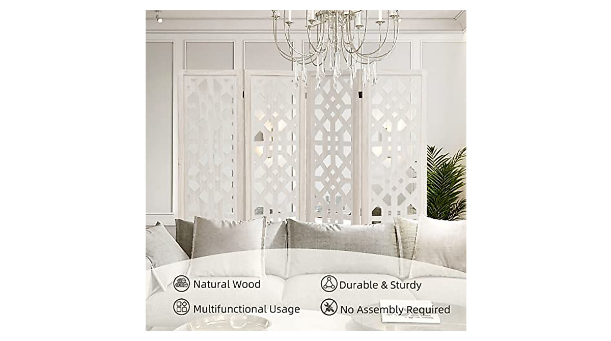 White Room Divider 4 Panel - Stylish Privacy Screen for Home & Office