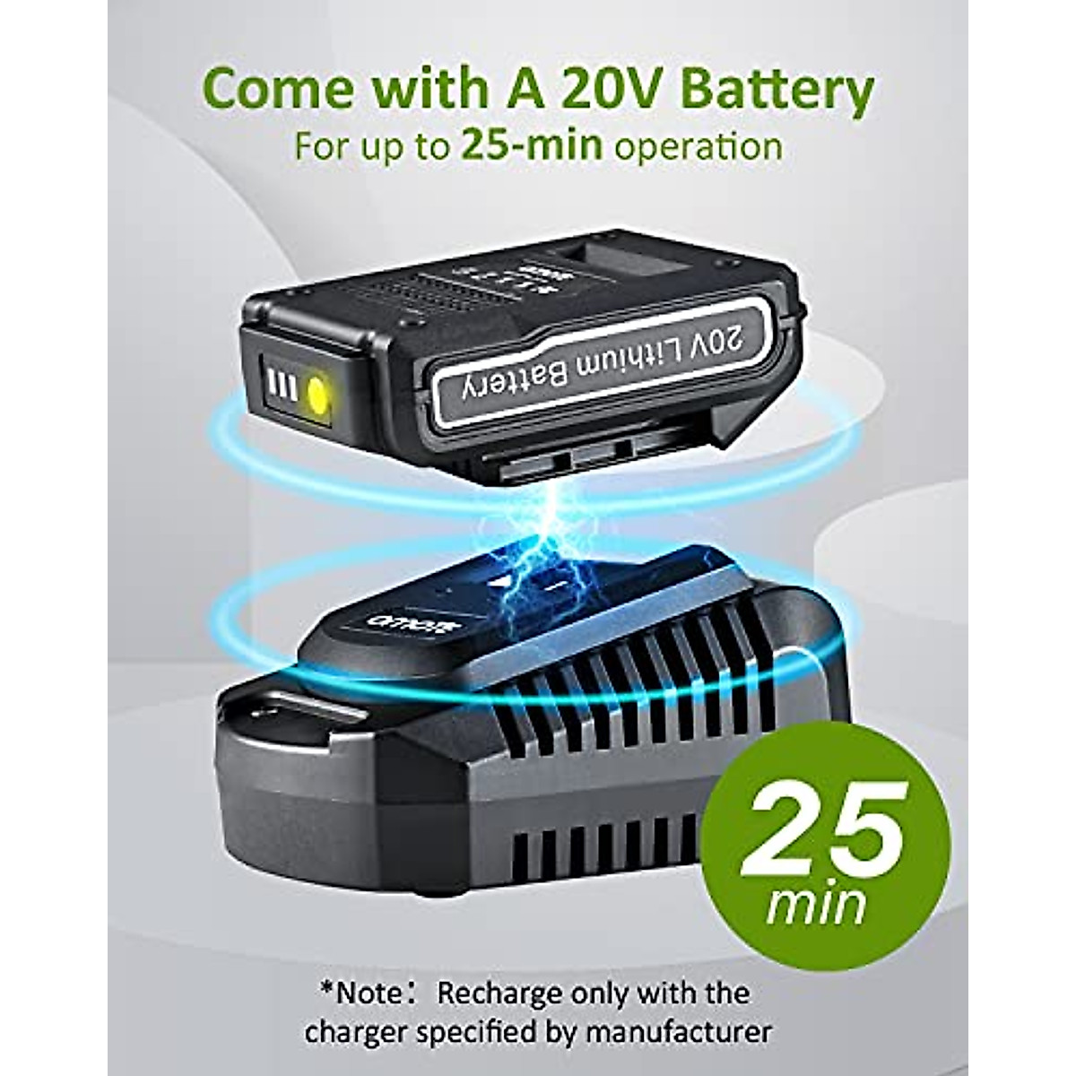 OMOTE Cordless Leaf Blower with Battery & Charger, Low Noise, Lightweight, Easy One-Button Control, Battery Powered, 177 CFM for Blowing Leaves, Lawn Care, Dust & Other Debris