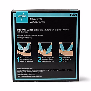 Medline Optifoam Gentle Foam Wound Dressing with Silicone Adhesive Border, 4" x 4", Educational Packaging, Pack of 10