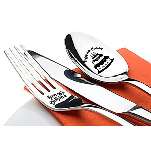 2 Pieces Happy 16th Birthday Stainless Engraved Spoon Fork Set, 16 Years Old Long Handle Dinner Spoop Fork Set Gift for Friends, Daughter, Teen, Birthday Graduation Christmas