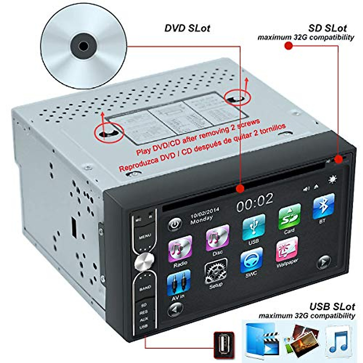 EZoneTronics Backup Camera Included + Double Din Car Stereo DVD/CD/AM/FM Player Radio Bluetooth Capacitive Touch Screen Support USB SD 1080P Multi Language Remote Control