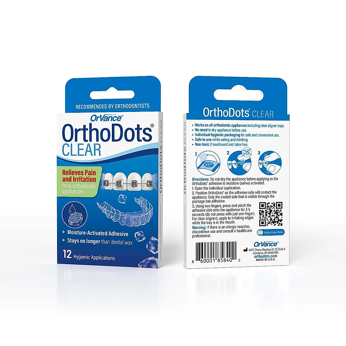 OrthoDots CLEAR – Moisture Activated Braces Wax Alternative for Pain Caused by Braces, Clear Aligner Trays, and Other Orthodontic Appliances. OrthoDots Stick Better and Stay on Longer than Dental Wax.