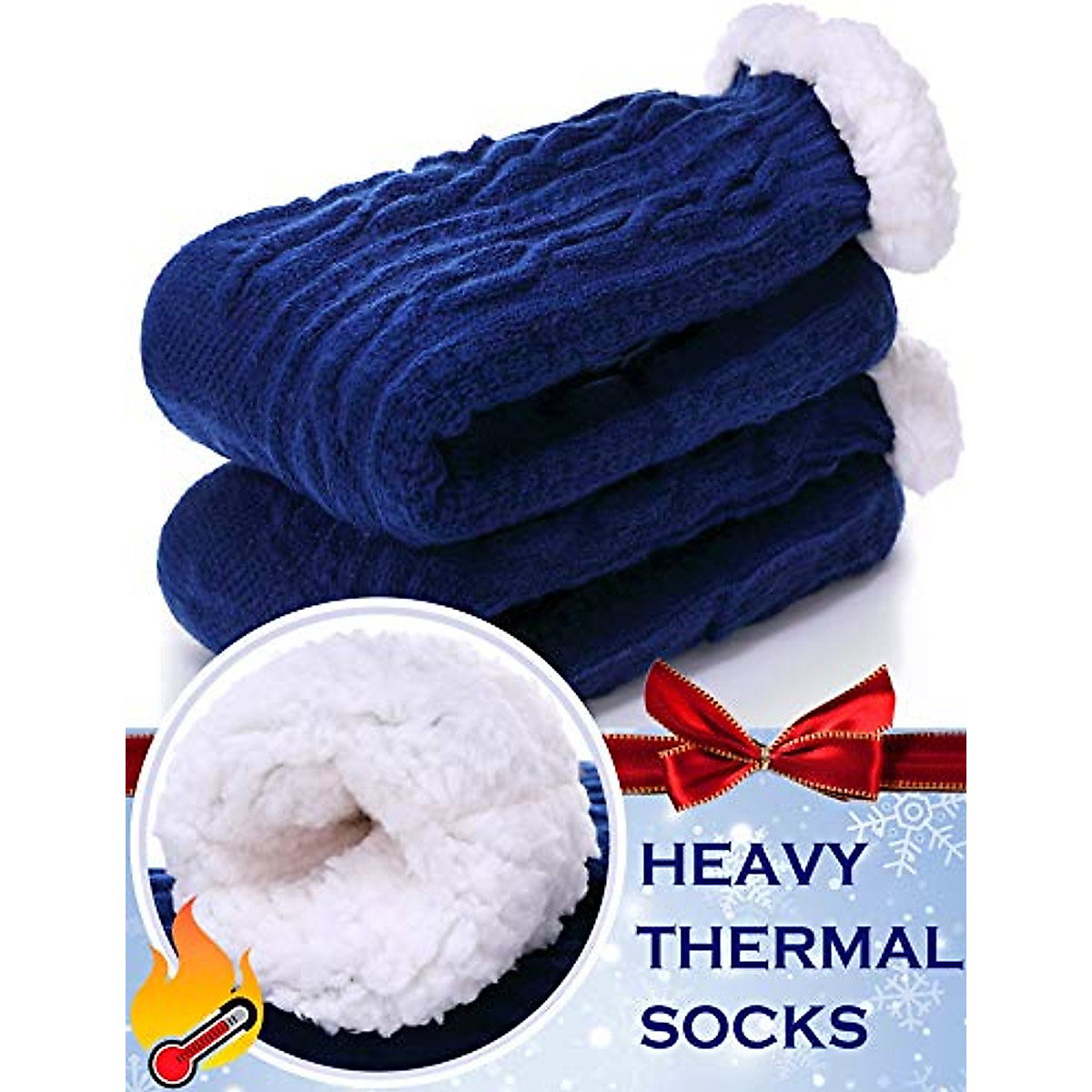 Anlisim Men Slipper Socks Fluffy Fuzzy Cabin Cozy Winter Warm Comfy Soft Fleece Thick Home Stocking Stuffers with Grips Non Skid Gift Socks（ Blue）