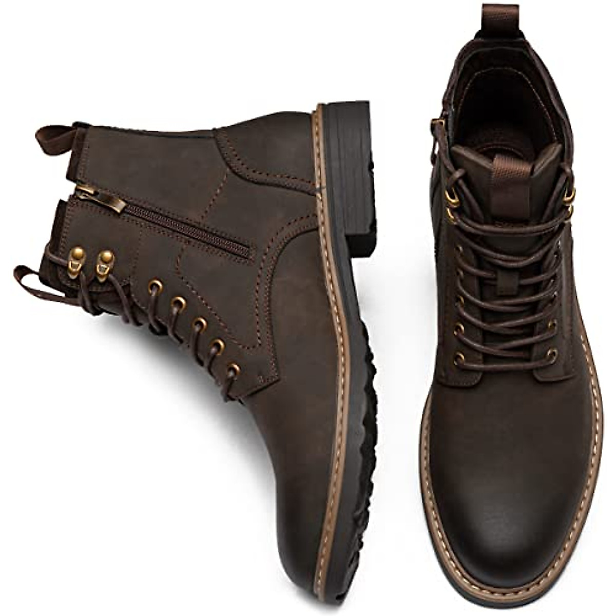 Vostey Boots for Men Casual Waterproof Mens Boots Retro Lace Up Motorcycle boots(BMY8039A brown 10.5)