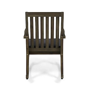 Merax Outdoor Acacia Wood Rocking Chair with Water-Resistant Cushion for Patio,Garden,Porch, Dark Grey