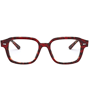 Ray-Ban Men's Rx5382 Square Prescription Eyeglass Frames, Transparent Red on Havana/Demo Lens, 52 mm