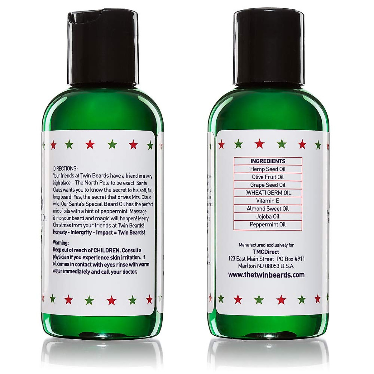 Twin Beards Santa's Special Peppermint Beard Oil for Men | Peppermint Beard & Mustache Oil | Natural Beard Oil | Peppermint Scented Beard Oil | Beard Conditioner & Oils| 4 oz
