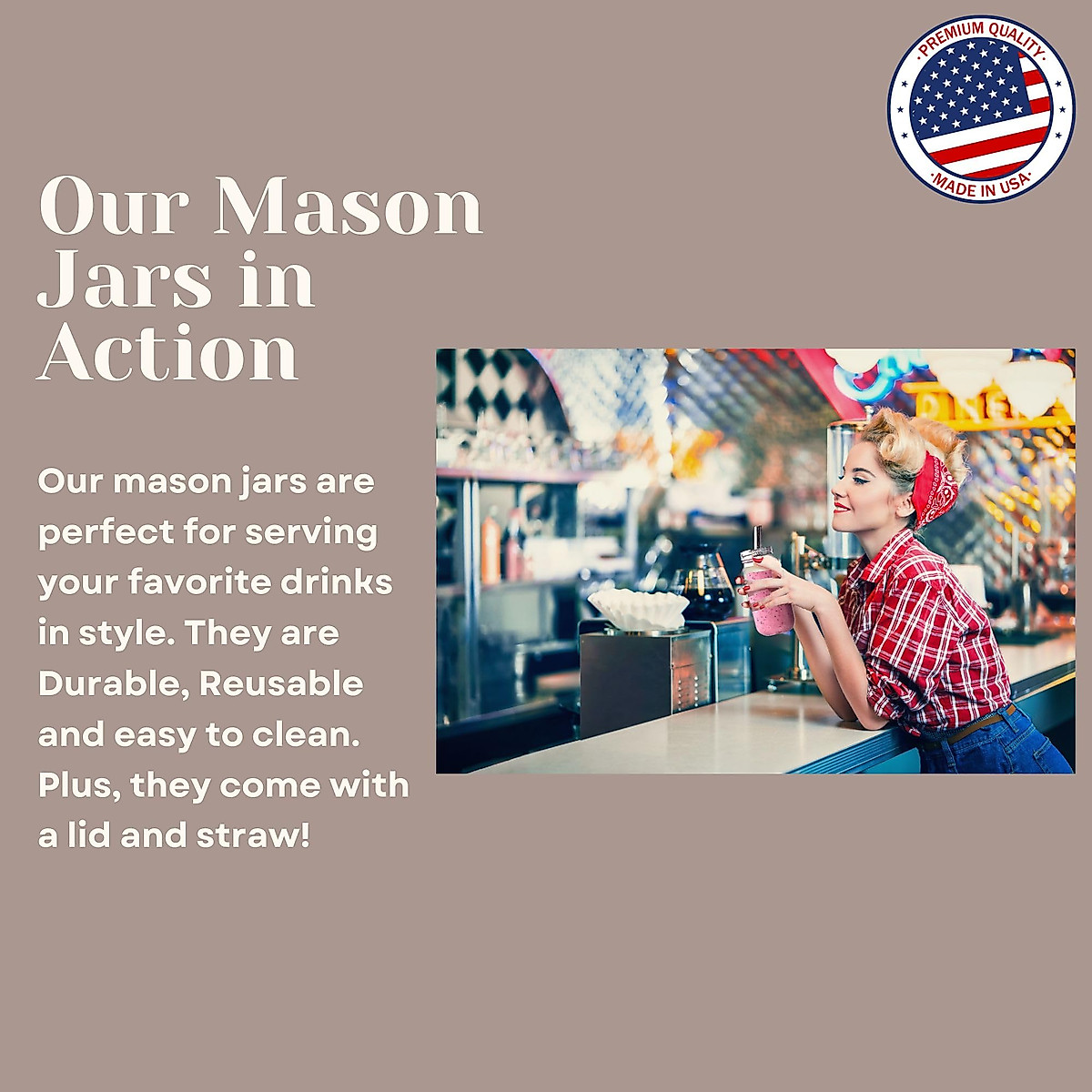 Jarming Collections Mason Jar Cups Drinking Glasses - Includes Mason Jar Lids & Straws, Coffee & Smoothie Cups Glass Jar Set, 24 oz Mason Jars with Lids and Straws, Dishwasher & Freezer Safe(Set of 2)