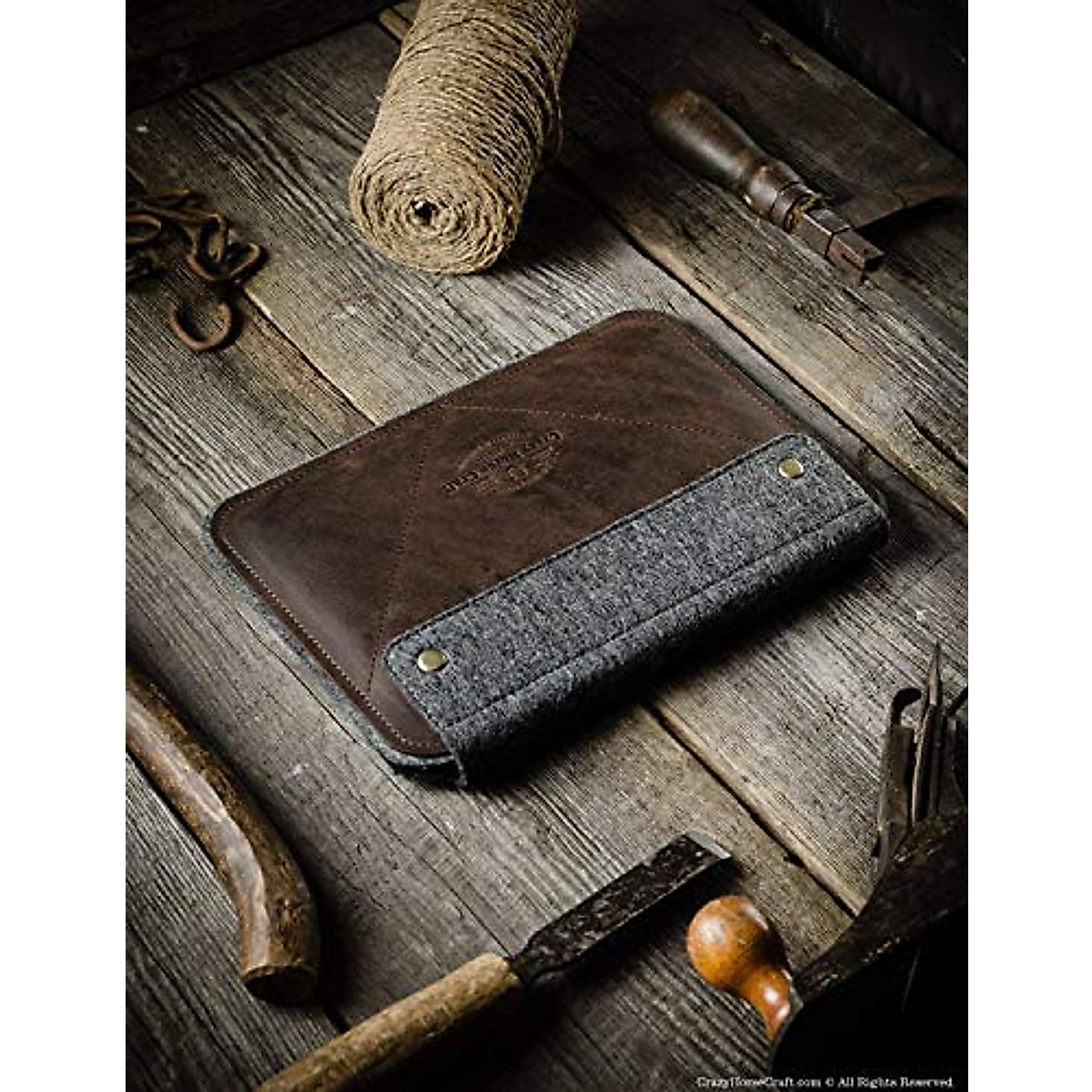iPad Pro 12.9 inch leather case | Wood Brown, iPad Pro 11 cover, 10.2 inch sleeve, 100% wool felt, pencil holder handmade Crazy Horse leather tablet bag, NEW 2020 iPad Air 10.9 inch, Crazy Horse Craft