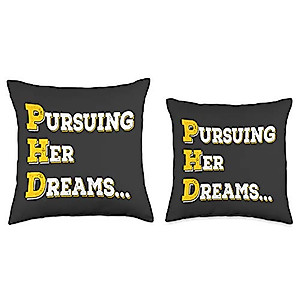 phd graduation gifts for her women girls PhD Doctorate Graduation Gift-Pursuing Her Dreams Throw Pillow, 16x16, Multicolor
