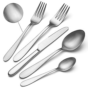 40 Piece Matte Silverware Set for 8, EIUBUIE Premium Stainless Steel Flatware Set, Matte Finish Cutlery Durable Solid, Modern Kitchen Tableware Eating Utensil Sets Includes Spoons Forks Knives