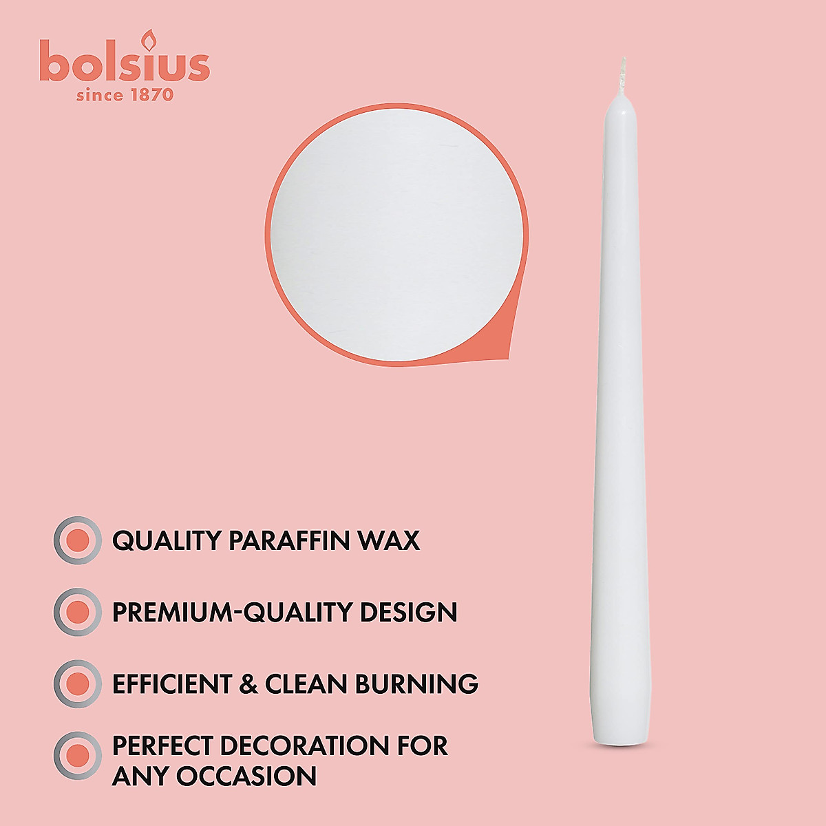 BOLSIUS Unscented 10 Inch Dinner Candles, 10 Pack - 8 Hour European Quality Smokeless Dripless Taper Candles for Home Décor