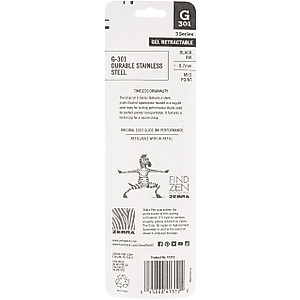 Zebra Pen G-301 Retractable Gel Ink Pen, Stainless Steel Barrel, Medium Point, 0.7mm, Black Ink, 2-Pack