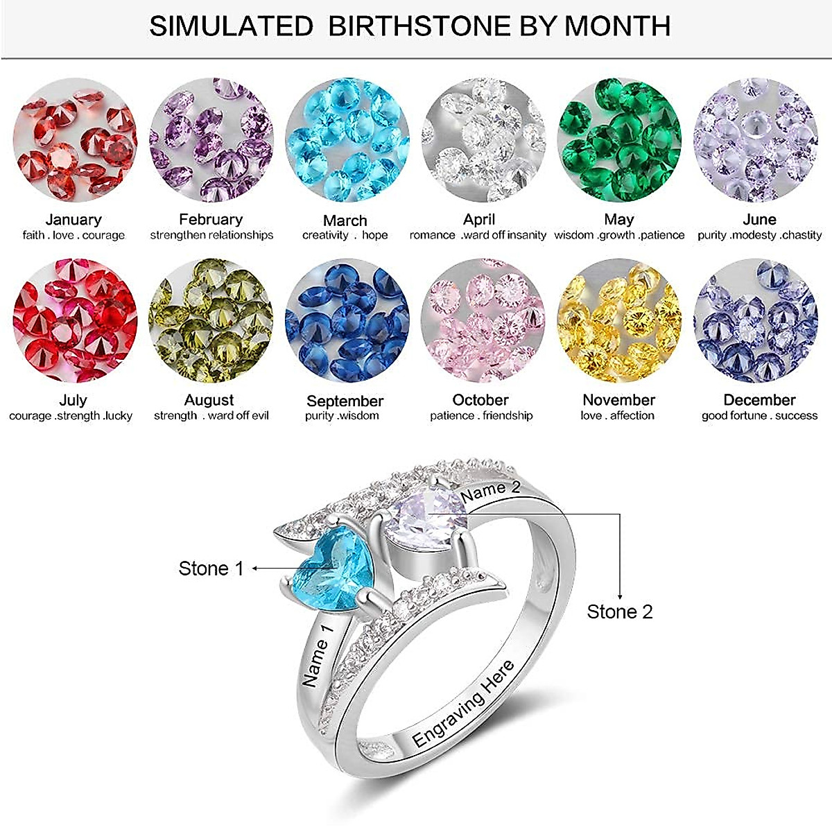 Zomodia 925 Sterling Silver Promise Rings for Her Personalized Mothers Rings with 2 Simulated Birthstones Womens Meaningful Engagement Wedding Names Jewelry (9)