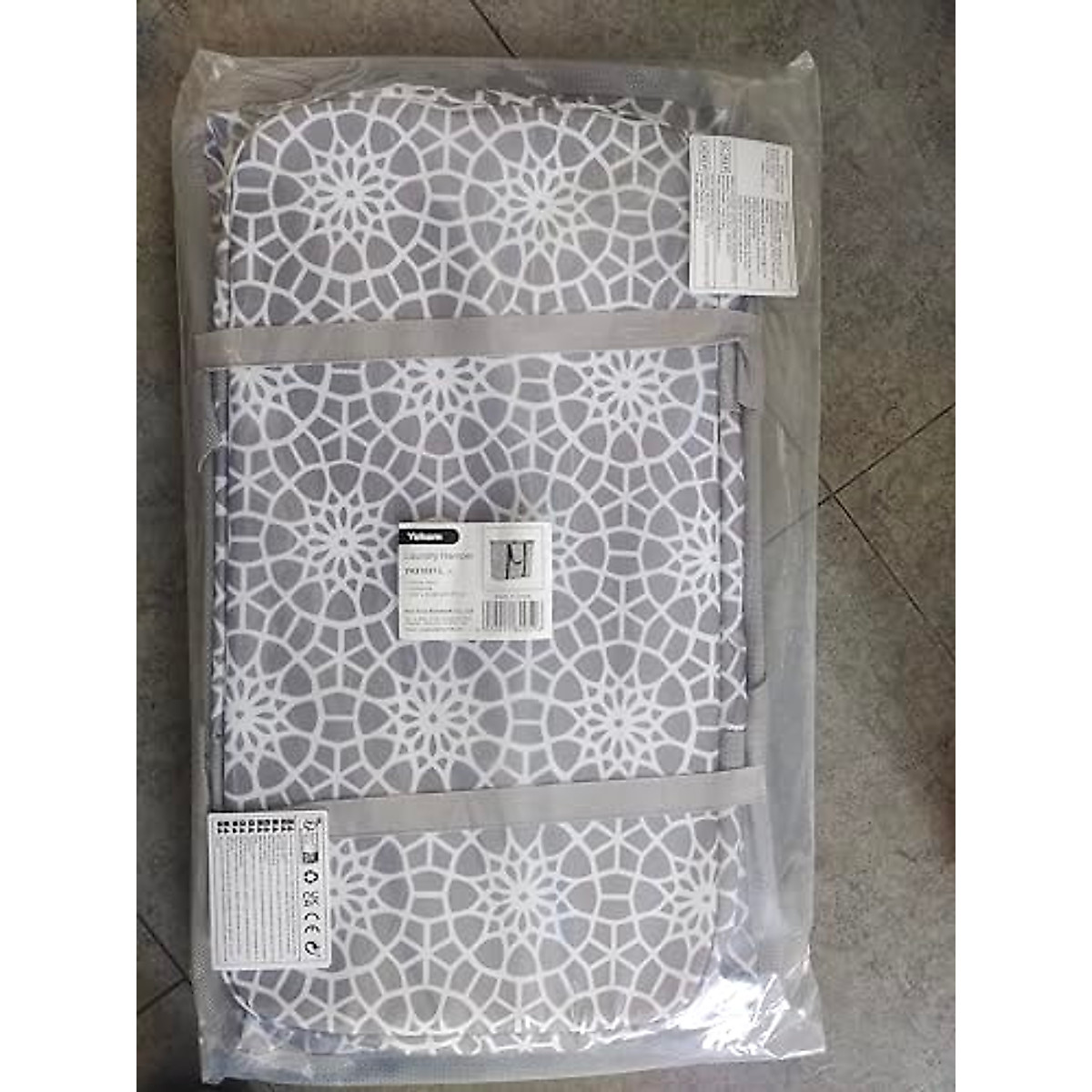 YOHOM Portable Laundry Caddy, Collapsible Basket Tote, Space-Saving Foldable Laundry Hamper, Pop-Up Storage Basket with Long Carry Handles for Dorm Dirty Clothes (Gray Flower, Large)