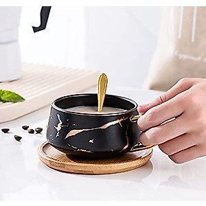 Jusalpha 10 oz Golden Hand Print Tea Cup And Saucer Set/Coffee Cup And Bamboo Saucer Set TCS19 (Black)