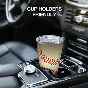 Groamaup 20oz Baseball Stainless Steel Insulated Tumbler with Lid and 3pcs Straw Sets, Sport Car Cup for Cold and Hot Drinks, Coffee Mug for Travel Office and Home Use