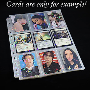 30PCS Holographic Trading Card Sleeve Pages Gemstone Foil Card Sleeves 9 Pockets Fit 3 Ring Binder Pages (Clear foil Card Pages)