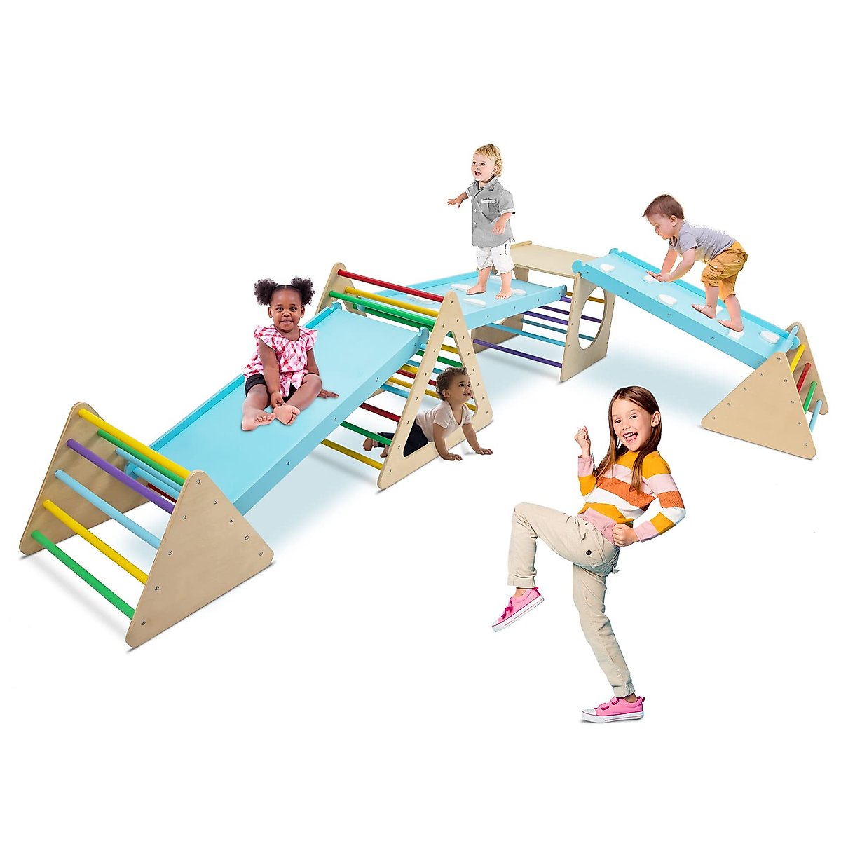 GOME Set of 7 Baby Triangle Climbing Gym Toys Indoor for Toddler Set, 1 Square and 3 Triangle Climber with 3 Ramp for Climbing Sliding and Walking, 7 in 1 Toddler Play Equipment for Indoor Playground