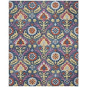 SAFAVIEH Suzani Collection 8' x 10' Blue/Multi SZN312A Hand-Hooked Boho Premium Wool Area Rug