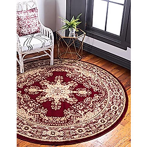 Unique Loom Versailles Collection Traditional Classic Border with Medallion Motif, Area Rug (6' 0 x 6' 0 Round, Burgundy/ Ivory)