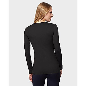 32 DEGREES Heat Womens Ultra Soft Thermal Lightweight Baselayer Crew Neck Long Sleeve Top, Black, Large