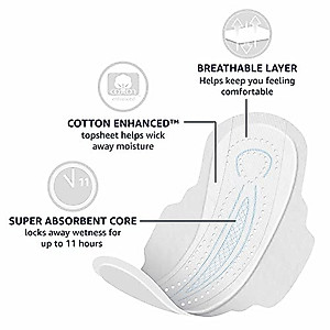 Amazon Basics Ultra Thin Pads with Flexi-Wings for Periods, Extra Long Length, Super Absorbency, Unscented, Size 3, 112 Count (4 Packs of 28) (Previously Solimo)
