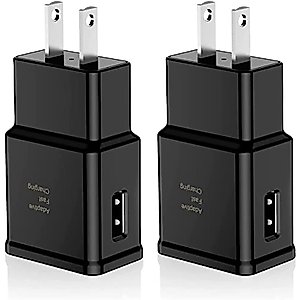 Adaptive Fast Charging USB Wall Charger Adapter Compatible Samsung Galaxy S21 S20 S10 S6 S7 S8 S9 / Edge/Plus/Active, Note 5 8, Note 9, Note 10, LG Quick Charge, Android Phone Travel Plug (2 Pack)