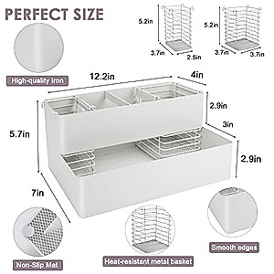 BUSOKIP Hair Tool Organizer/Hair Dryer Holder Wall Mount. Large Bathroom Sink Organizer Countertop Hot Tool Holder for Curling Iron, Blow Dryer, Straightener, Flat Iron. White