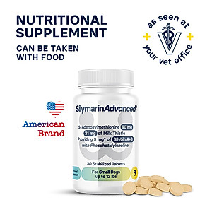 SilymarinAdvanced Liver Health Supplement for Small Dogs, S-Adenosylmethionine (Same) and Silybin, Liver Tablets, Cognitive Support, 30 Tablets