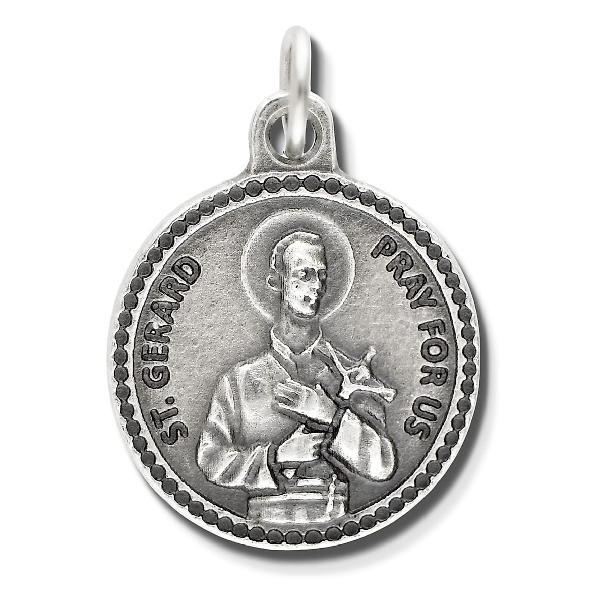 Saint Gerard Necklace Patron Saint of Fertility & Pregnancy Catholic Jewelry - Silver Oxidized Round 7/8" St Gerard Medal with 24" Adjustable Hypoallergenic Ball Chain - Made in Italy