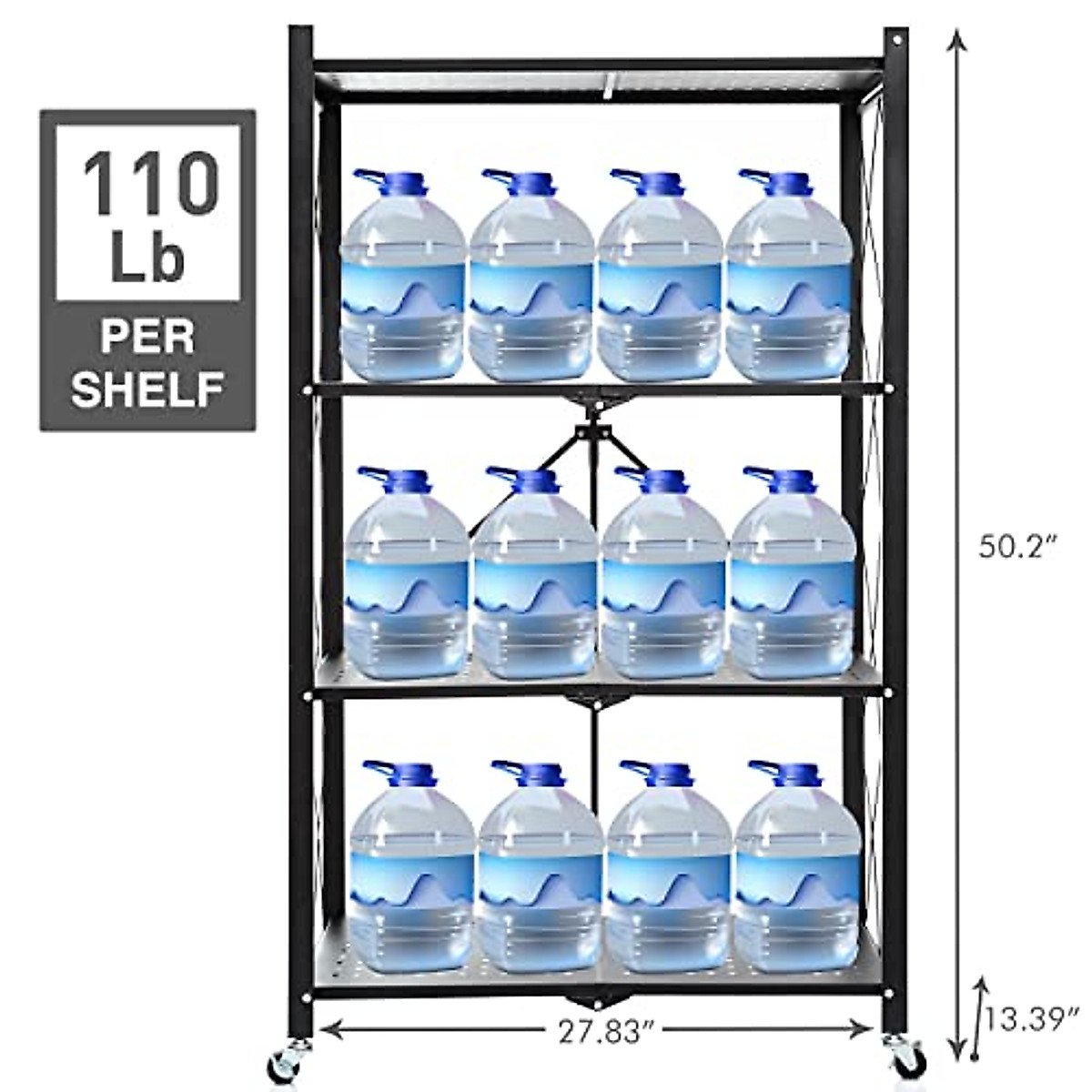 Citylife 4-Tier Storage Shelves with Wheels Foldable Shelving Unit Heavy Duty Garage Metal Storage Rack Kitchen Shelf for Storage