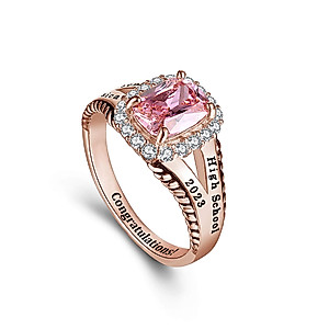 Customized Sterling Silver Women High School and College Class Ring – Style Collection – MEMENTOS JEWELRY (Sterling Silver Rose Gold Plated)