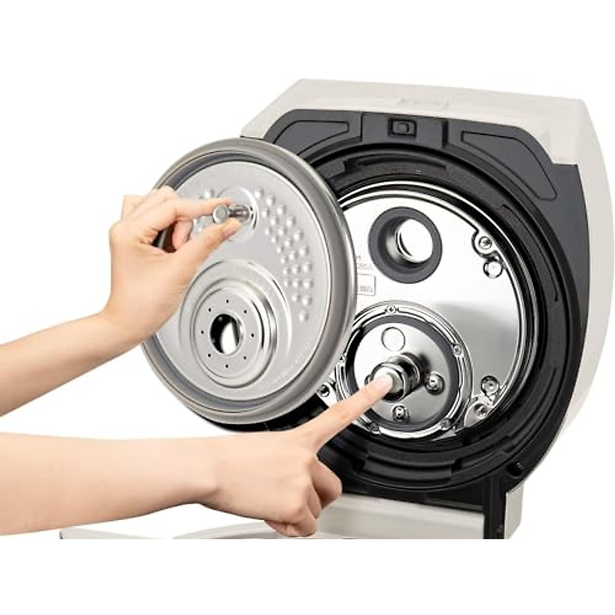 CUCKOO IH Twin Pressure Small Stainless Steel Rice Cooker 10 Cup Uncooked & 20 Cup Cooked with Induction Heating, LED Touch Controls, Reheat Option (White)