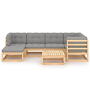vidaXL Solid Pinewood Patio Lounge Set with Cushions 7 Piece Wooden Terrace Backyard Lounger Garden Outdoor Sofa Set Home Furniture
