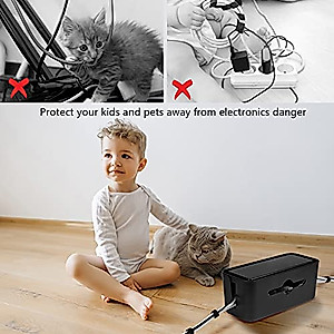 Cable Management Box,Cord Box to Hide Power Strips,Cord Organizer Hider to Conceal The Electrical Wires from TV Computer Under Desk and on Floor for Home Office,Black