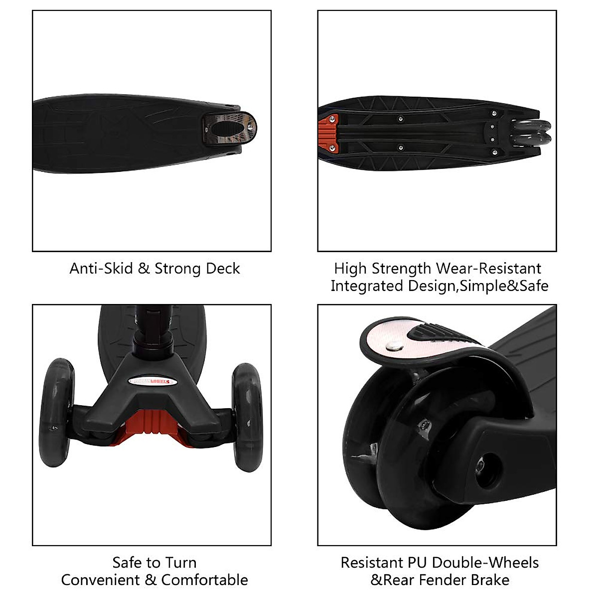 ChromeWheels Scooters for Kids, Deluxe Kick Scooter Foldable 4 Adjustable Height 132lbs Weight Limit 3 Wheel, Lean to Steer LED Light Up Wheels, Best Gifts for Girls Boys Age 3-12 Year Old, Black