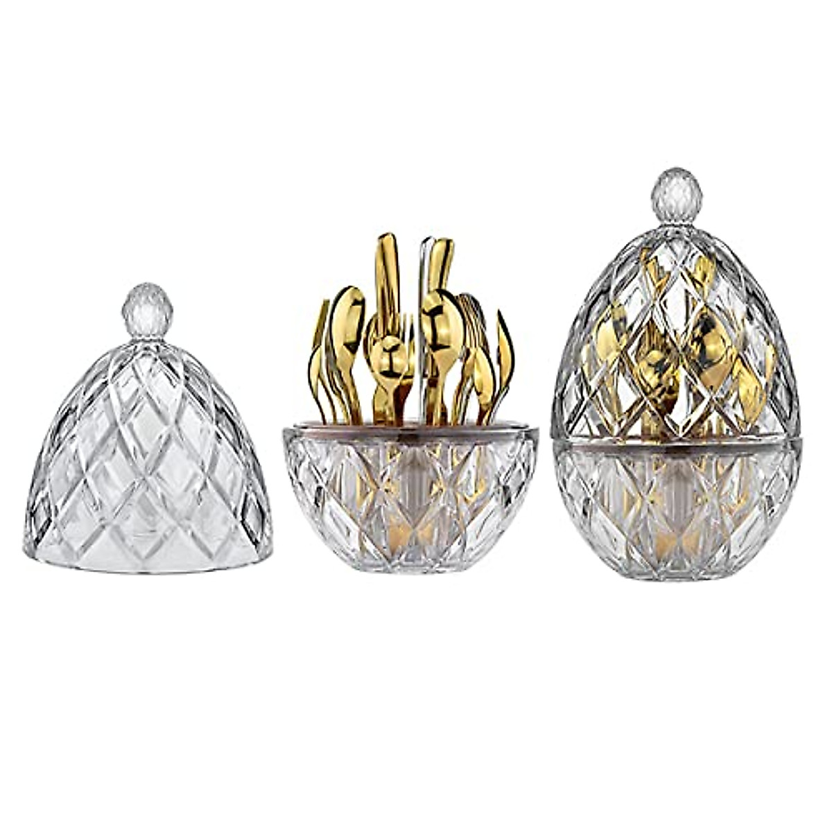 Silverware Set Flatware 24-Piece for 6,Glass Egg-shaped Organizer，Stainless Steel Tableware Cutlery Set，Kitchen Utensils，Spoon and Fork Set,Dishwasher Safe