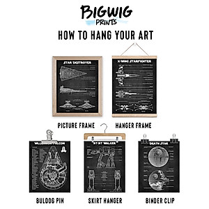 BigWig Prints: Star Wars Blueprints - Star Wars Poster, Starwars Wall Decor, Starwars Posters for Walls, Deathstar, Millennium Falcon, X Wing, Tie Fighter, AT-AT Gifts - Unframed Set of 6 (8x10)