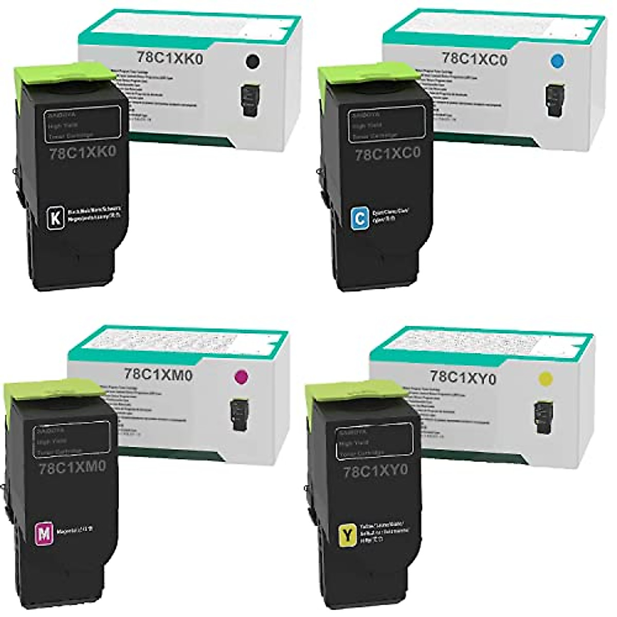 78C1XK0 78C1XC0 78C1XM0 78C1XY0 Remanufactured High Yield Toner Cartridge Black Cyan Magenta Yellow Replacement for Lexmark CS421 CX421 CS521 Printers.