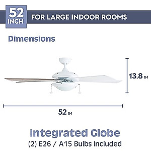 Prominence Home Bolivar, 52 Inch Modern LED Ceiling Fan with Light, Pull Chain, Dual Mounting Options, Dual Finish Blades, Reversible Motor - 80101-01 (White)
